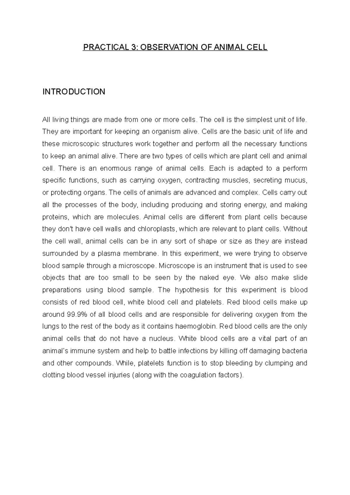 Lab report microbiology for observation of animal cell - PRACTICAL 3 ...