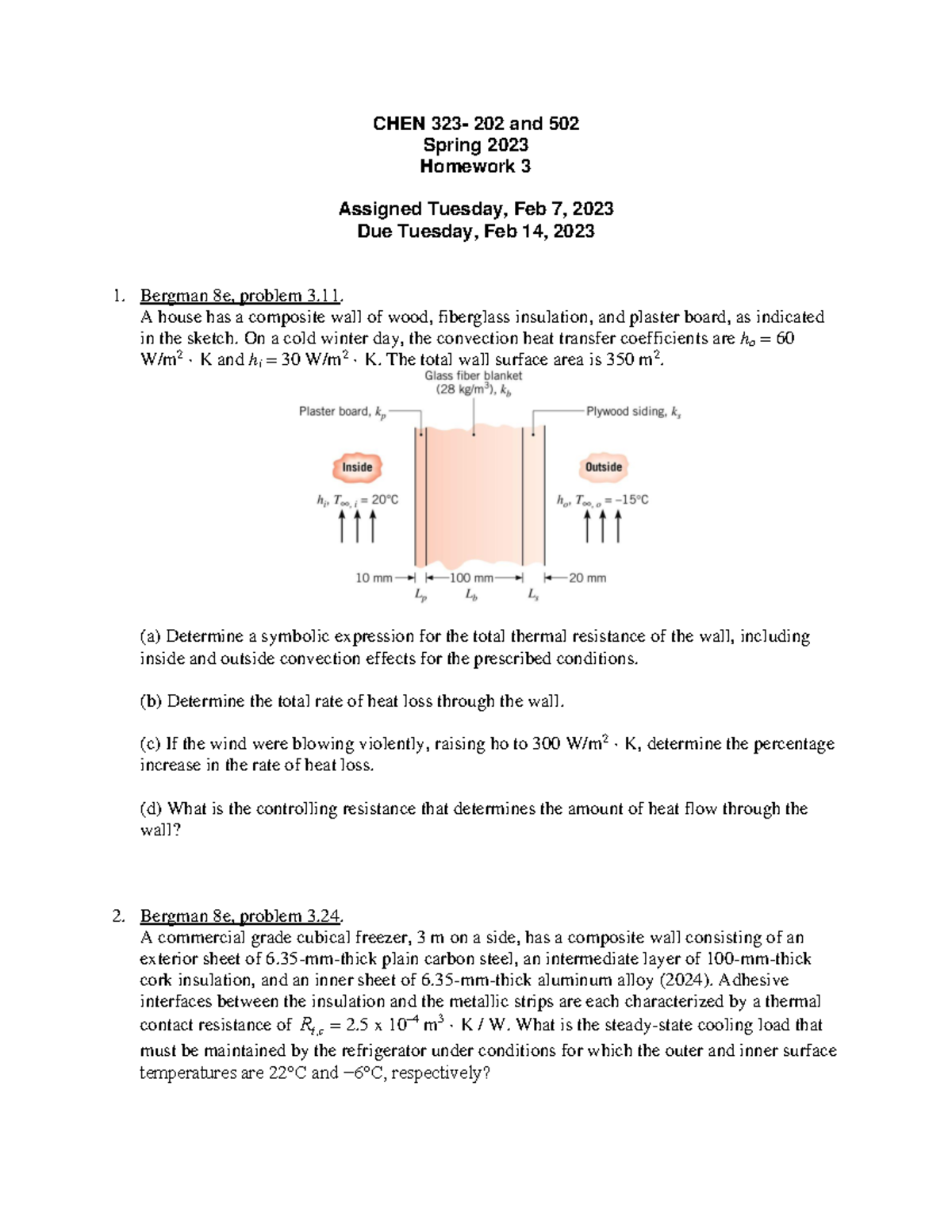 CHEN323 HW3 with solutions - CHEN 323- 202 and 502 Spring 2023 Homework 3 Assigned Tuesday, Feb ...