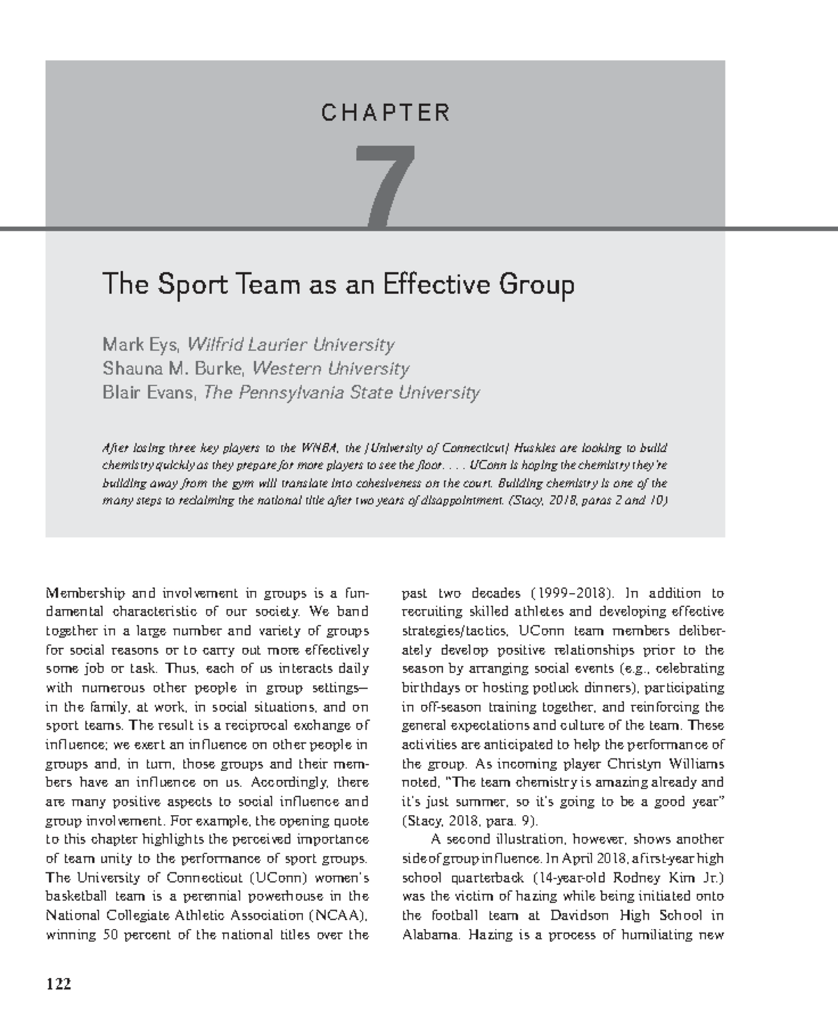 CHAPTER 7 & 8: The Dynamics of Sport Teams and Effective Communication ...