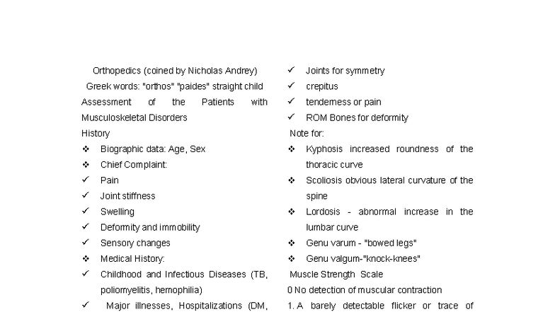 Orthopedics (Final Exam) - Comprehensive Overview of Musculoskeletal ...