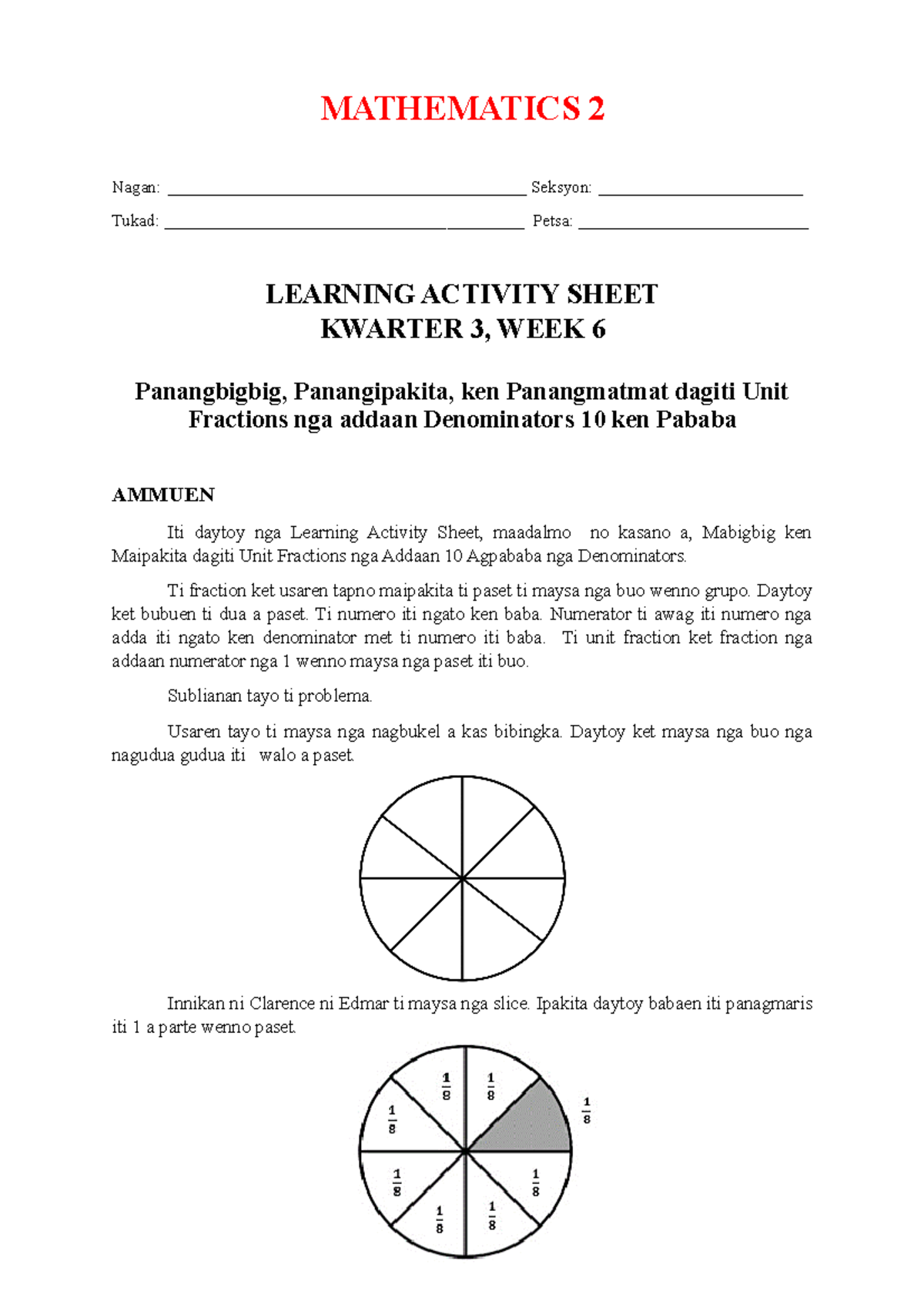 COT LAS in Math 2 Week 6 - Learning Activity Sheet For Grade II ...