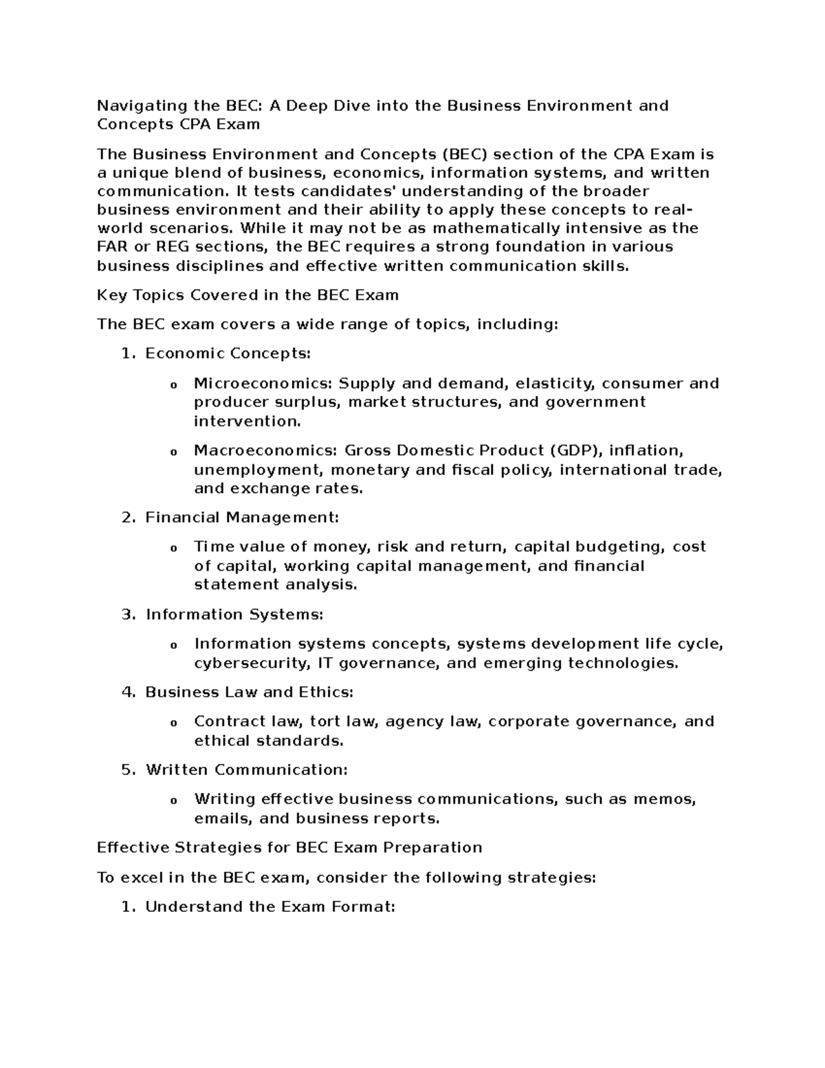BEC CPA - Comprehensive Guide to Business Environment Concepts - Studocu