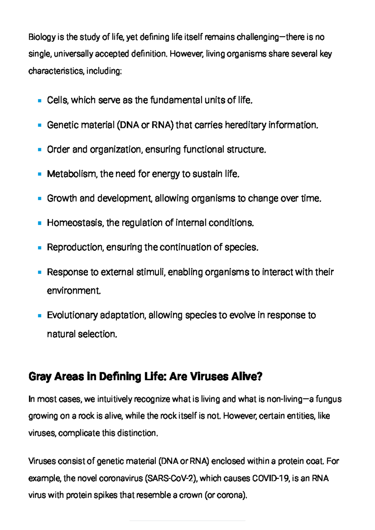 Characteristics of Life: Definitions & Viruses' Role in Biology - Studocu