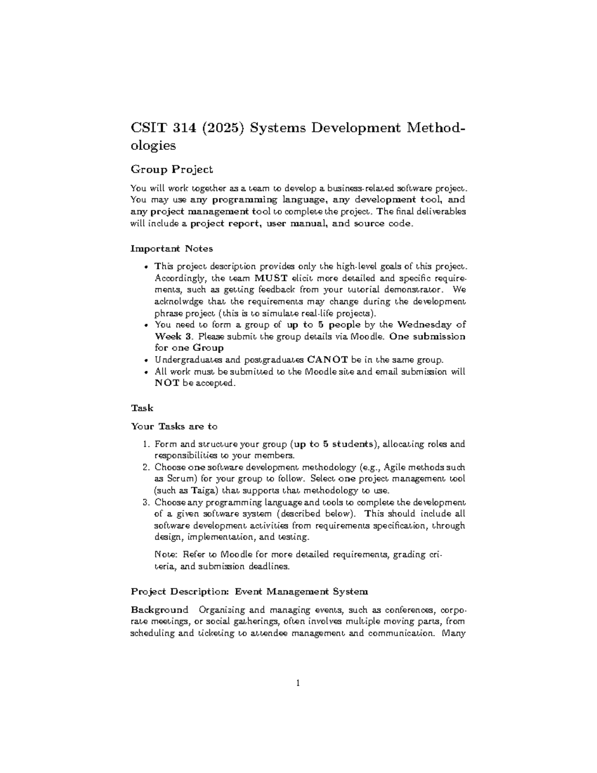 CSIT 314 (2025) Systems Development Methodologies Group Project Guide ...