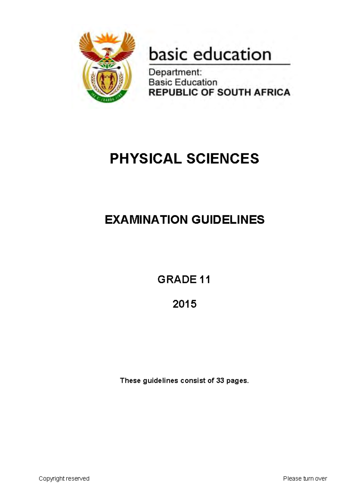Physical Sciences Grade 11 Exam Guidelines 2015 (260603) - Studocu