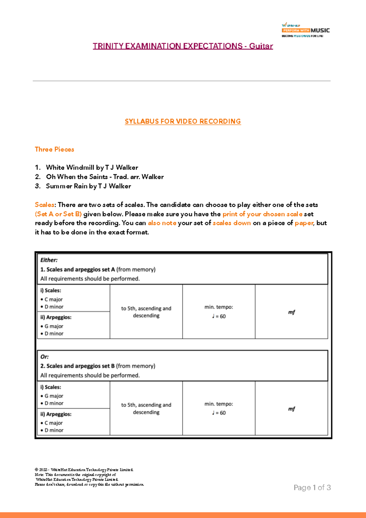 Trinity Guitar Exam Syllabus 1213f: Video Recording Expectations - Studocu