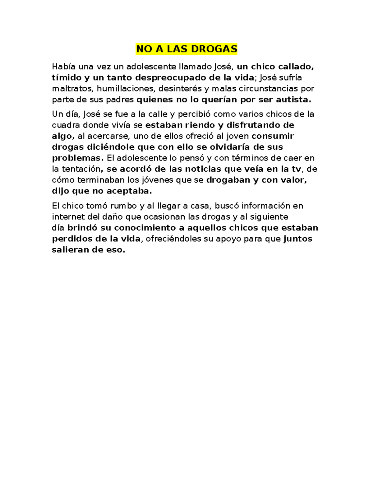 Cuentos de Prevención: No a las Drogas y el Vapeo - Studocu