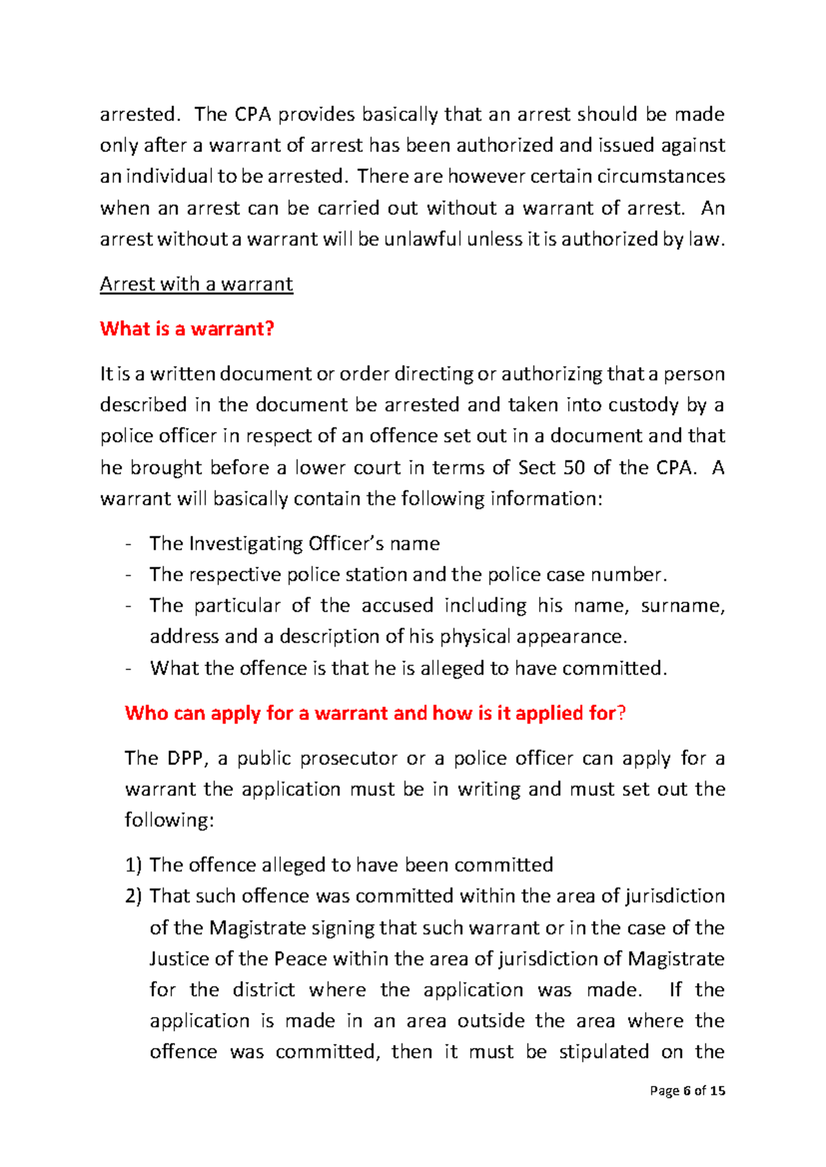 Understanding Arrest Procedures: Warrant vs. No Warrant (CPA) - Studocu