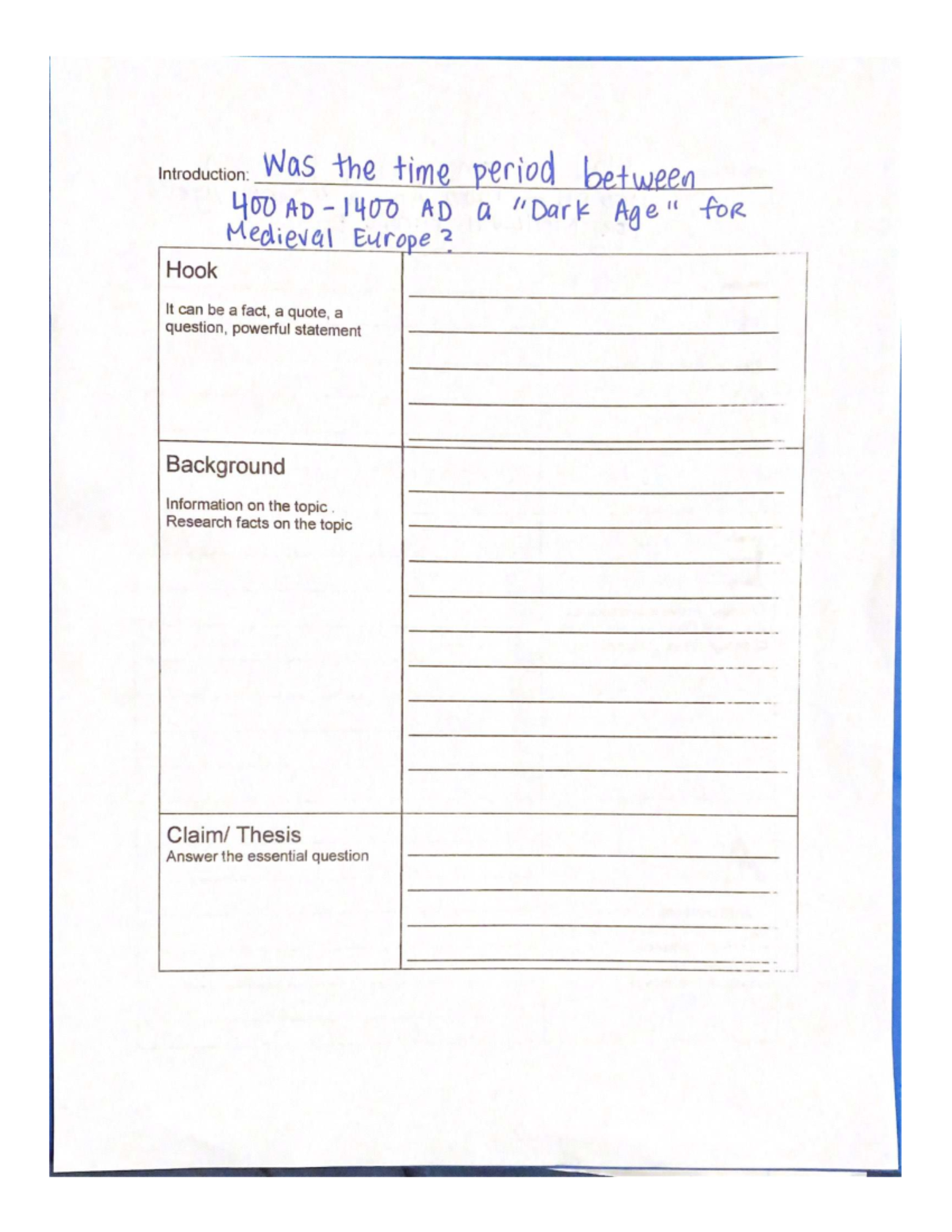 Dark Ages Essay Organizer: Analyzing Medieval Europe (400-1400 AD ...