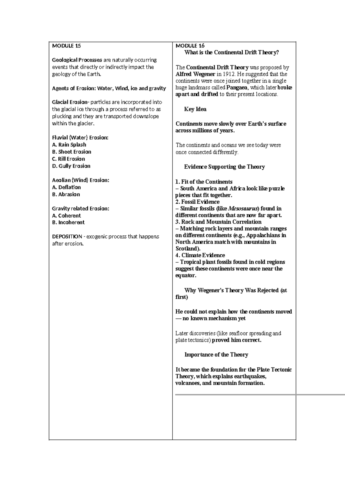COR 008 Module 15 & 16: Geological Processes & Continental Drift Theory ...