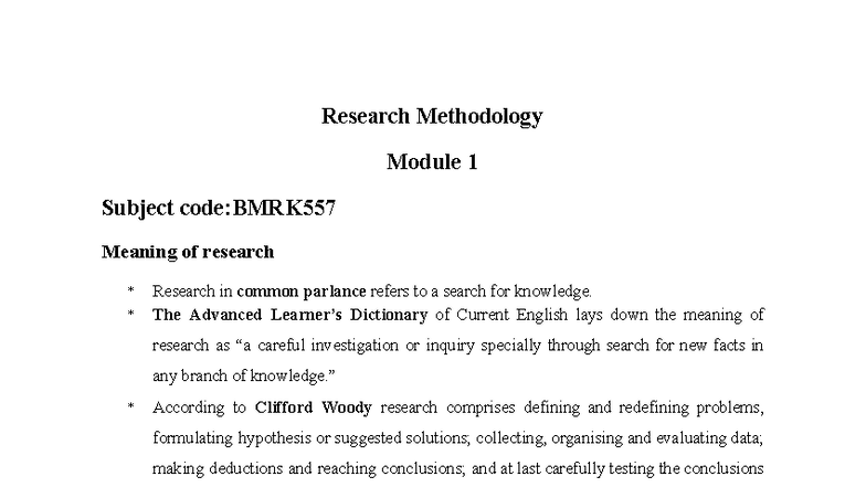 Research Methodology Module 1 Notes (BMRK557) - Studocu