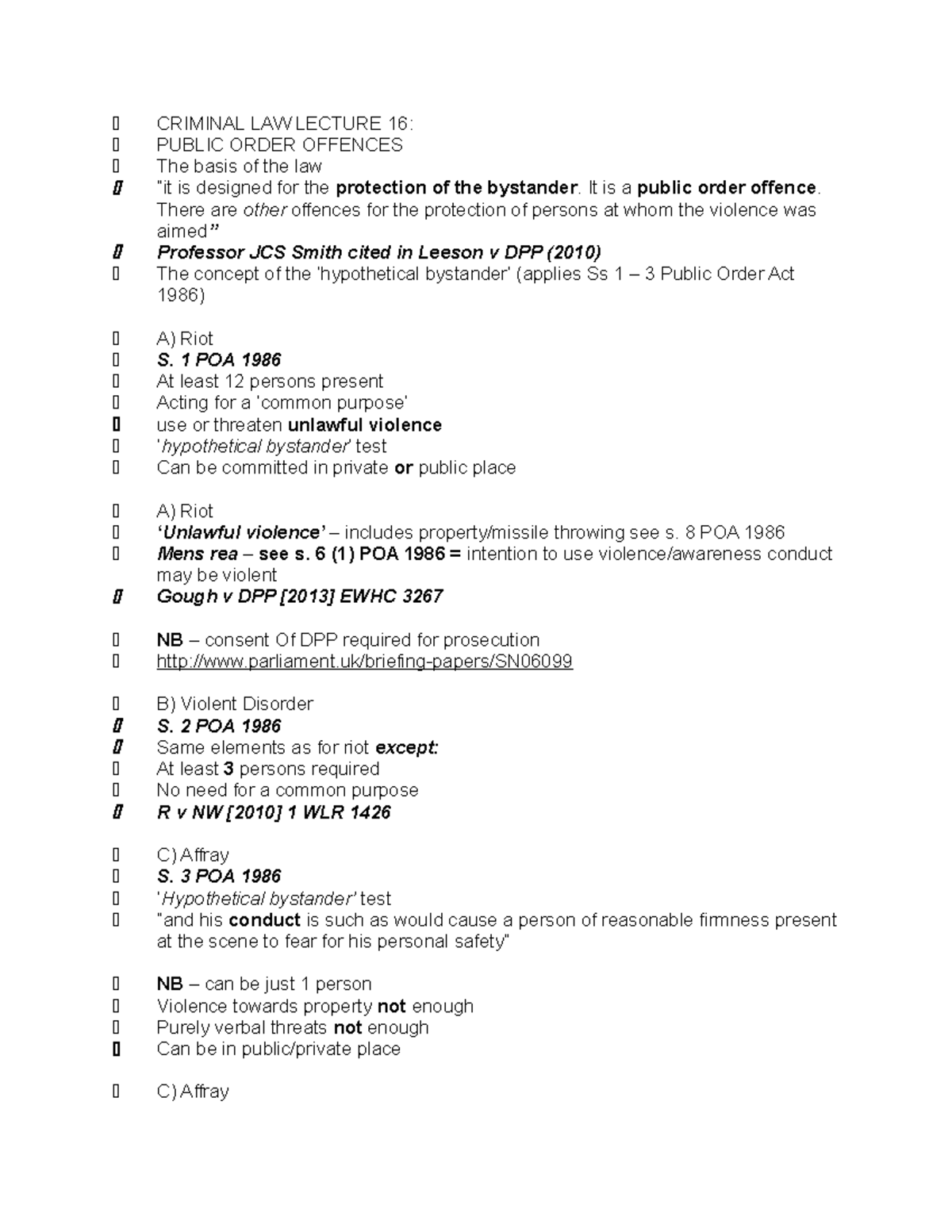 CRIMINAL LAW LEC 16: Overview of Public Order Offences & Key Cases ...