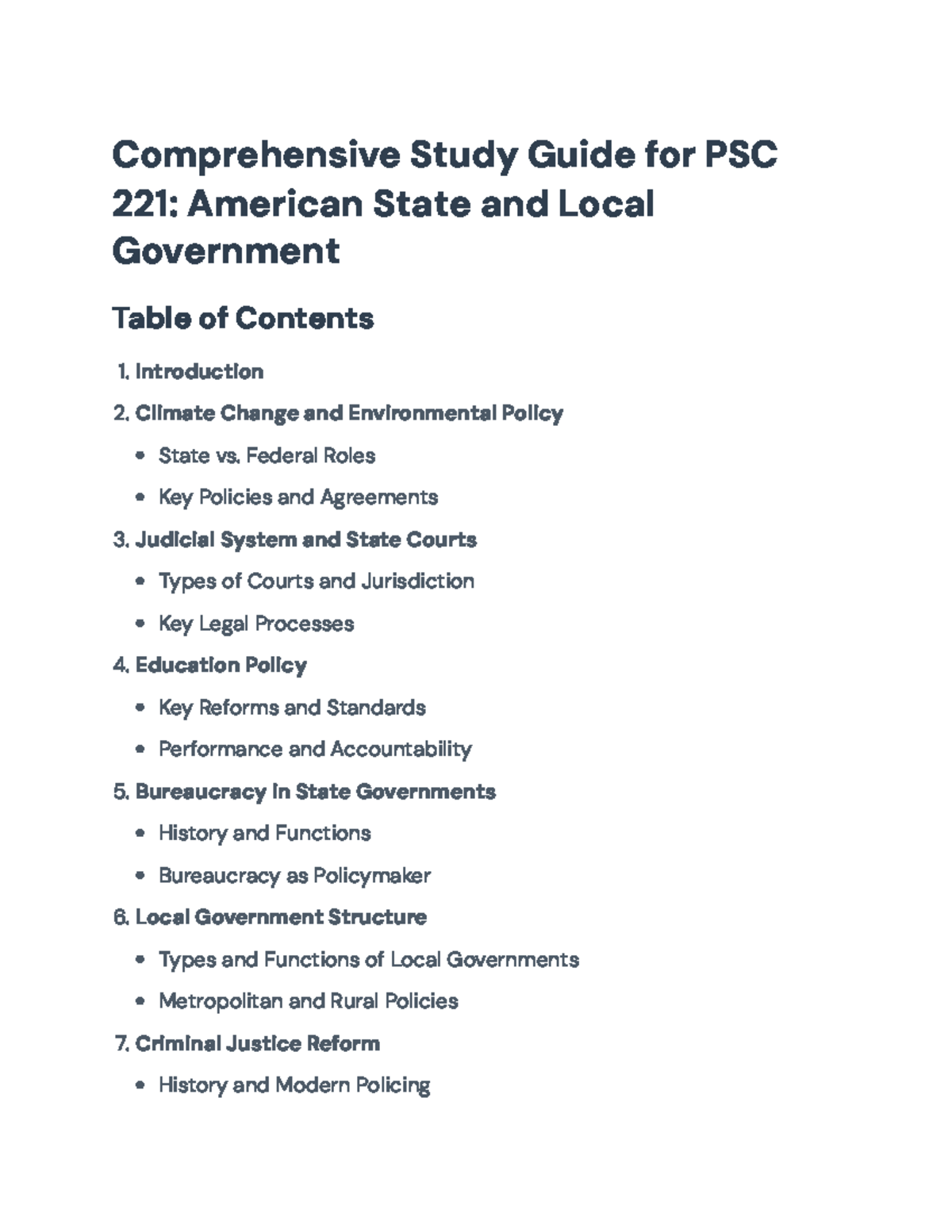 Comprehensive Study Guide for PSC 221: State and Local Government ...