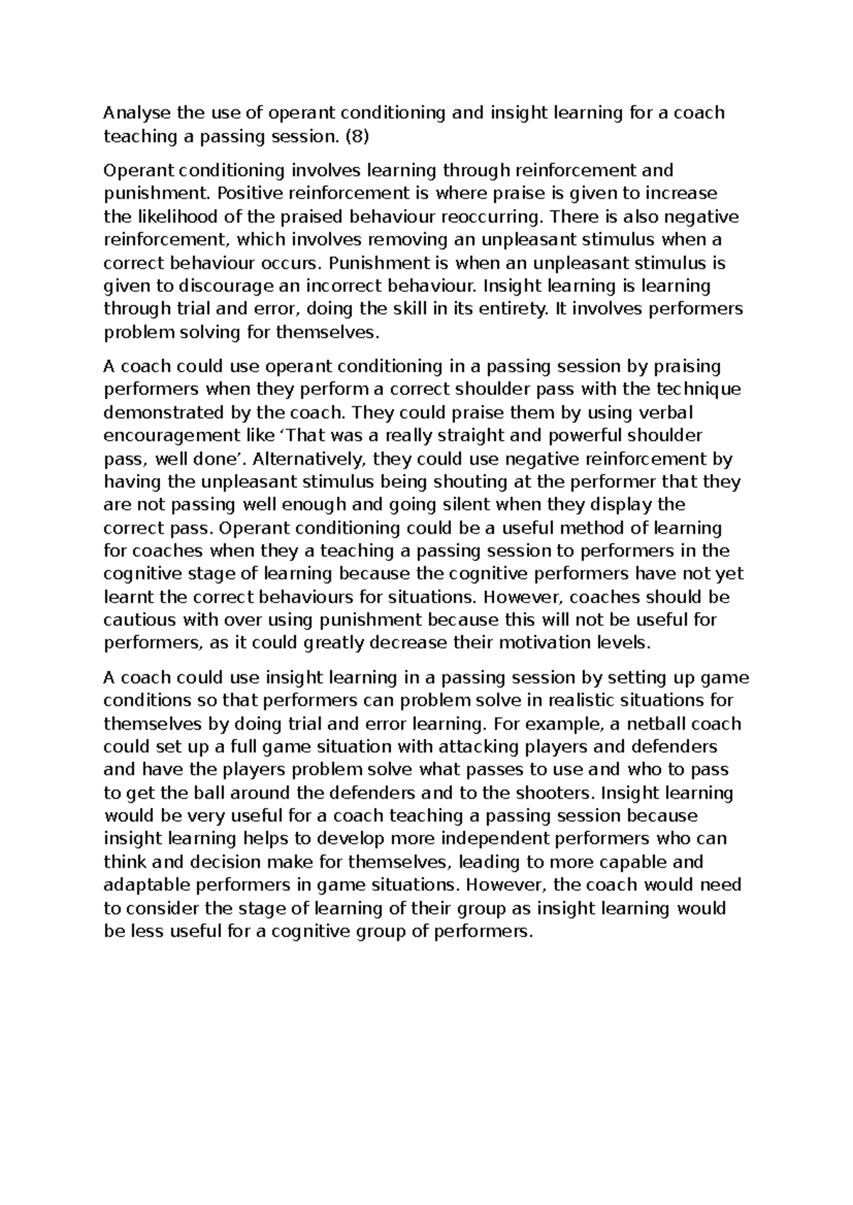 Analysis of Operant Conditioning & Insight Learning in Passing Sessions ...