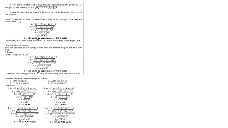 Distance of a Diagonal Line Segement - To solve for the distance of a ...