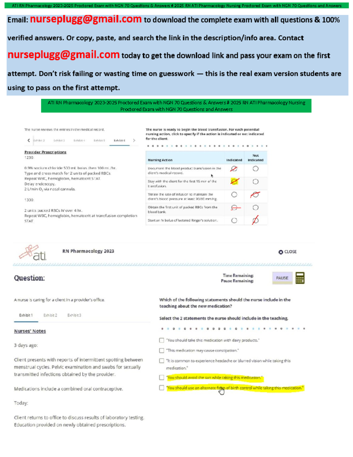 New ATI RN Pharmacology 2023-2025 Proctored Exam with NGN: 70 Q&A - Studocu