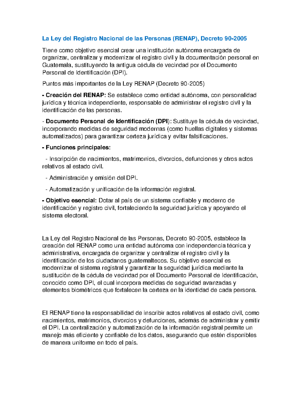 Ley RENAP: Creación y Funciones del Registro Nacional de las Personas ...