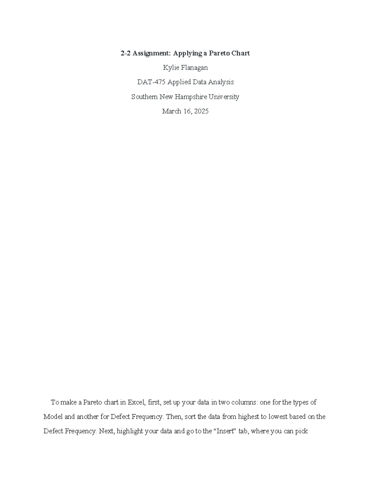 2-2 Assignment: Creating a Pareto Chart in Excel for Data Analysis - Studocu