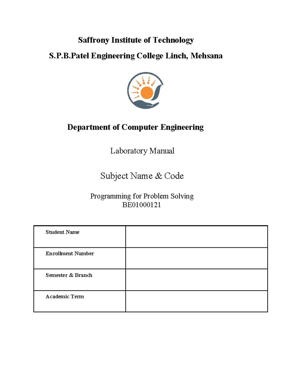 PPS- LAB Manual - Programming for Problem Solving - CE - Studocu