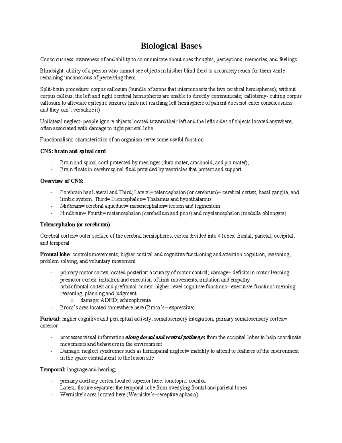 Biological Bases of Neuroscience: Key Structures & Functions (PSY 101) - Studocu