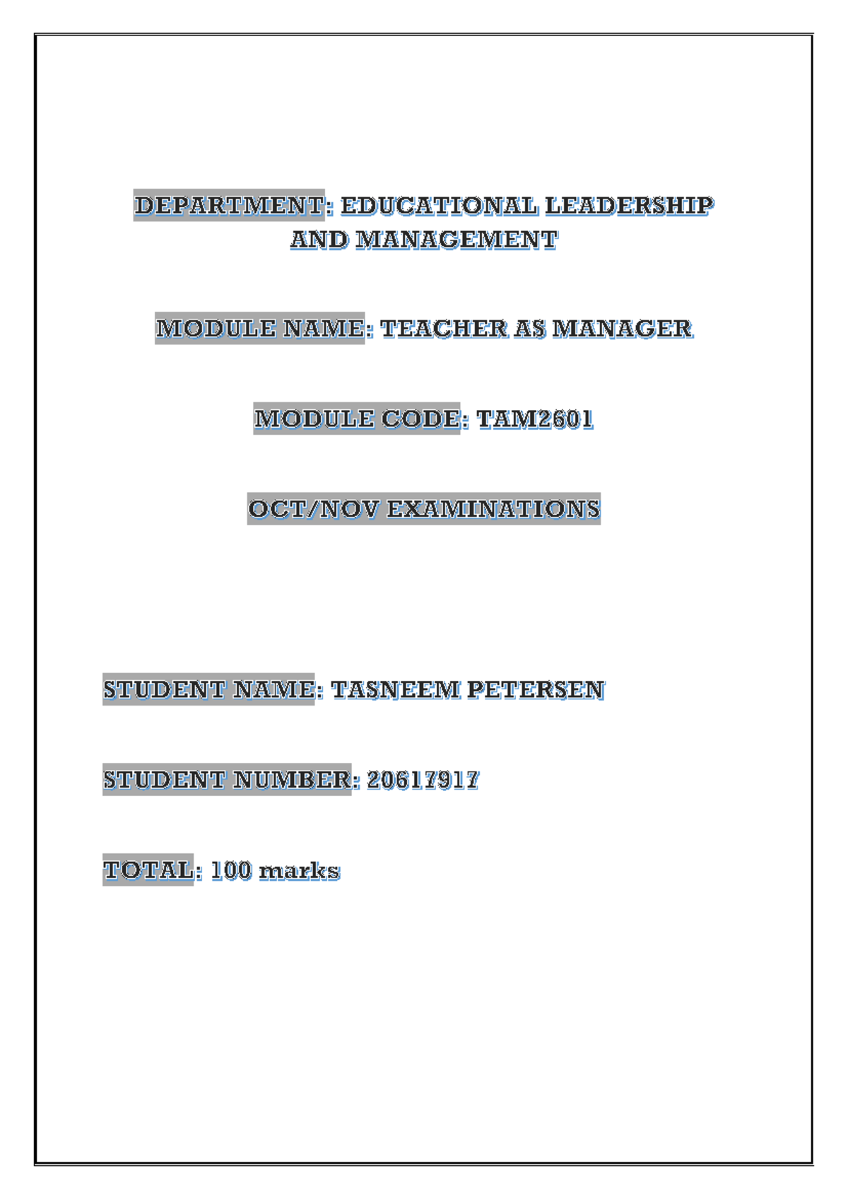 TAM2601 Final Exam 2024: Characteristics & Roles in Education - Studocu