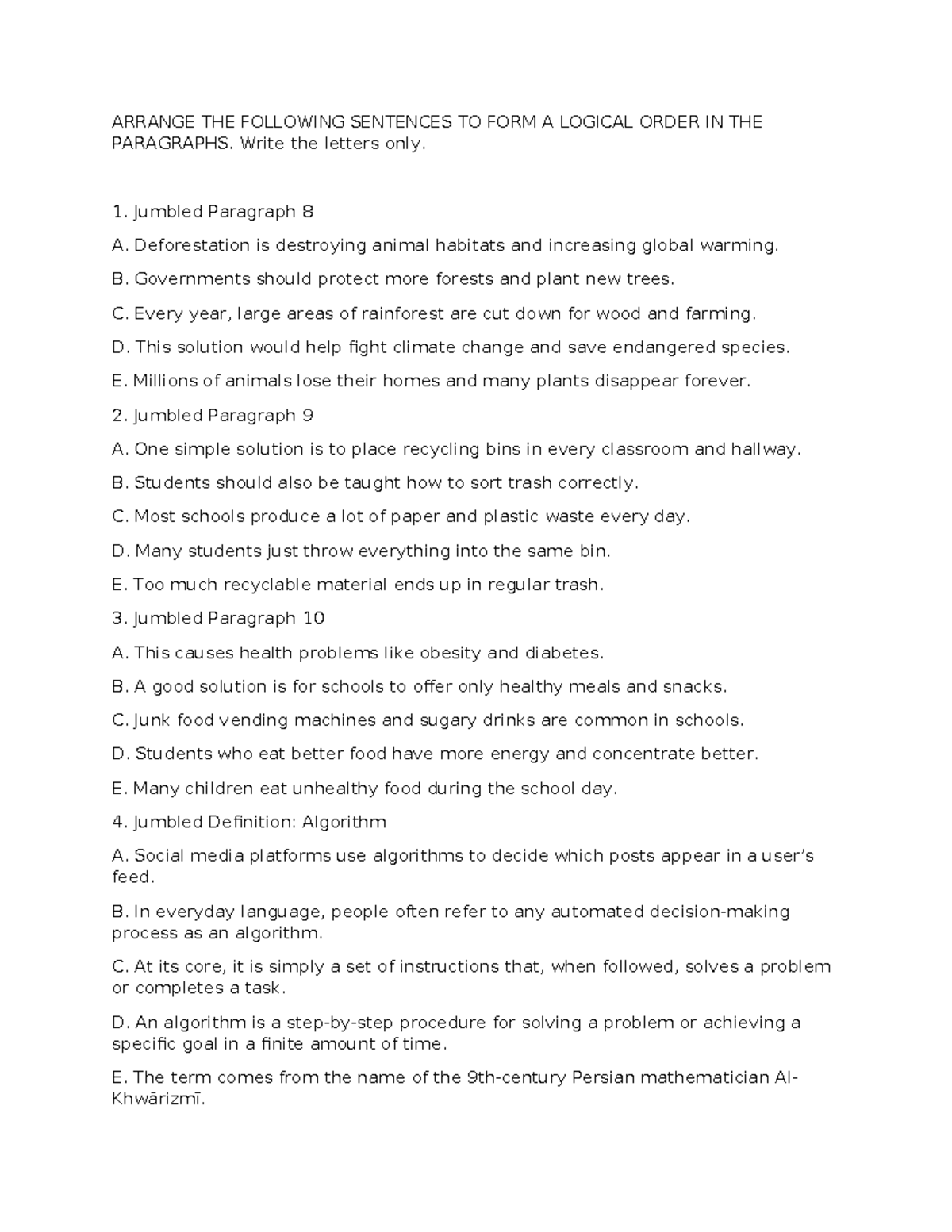 Jumbled Sentences Activity - Adm-Activity for U - Studocu