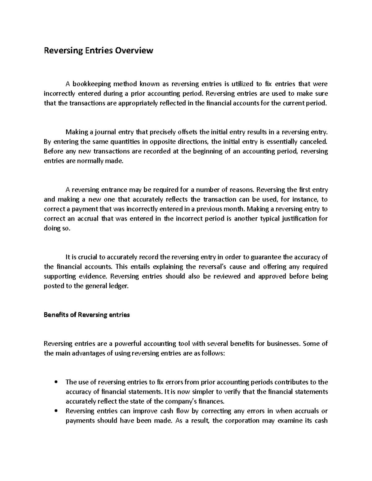 Lecture Notes - Comprehensive Guide to Reversing Entries - Studocu