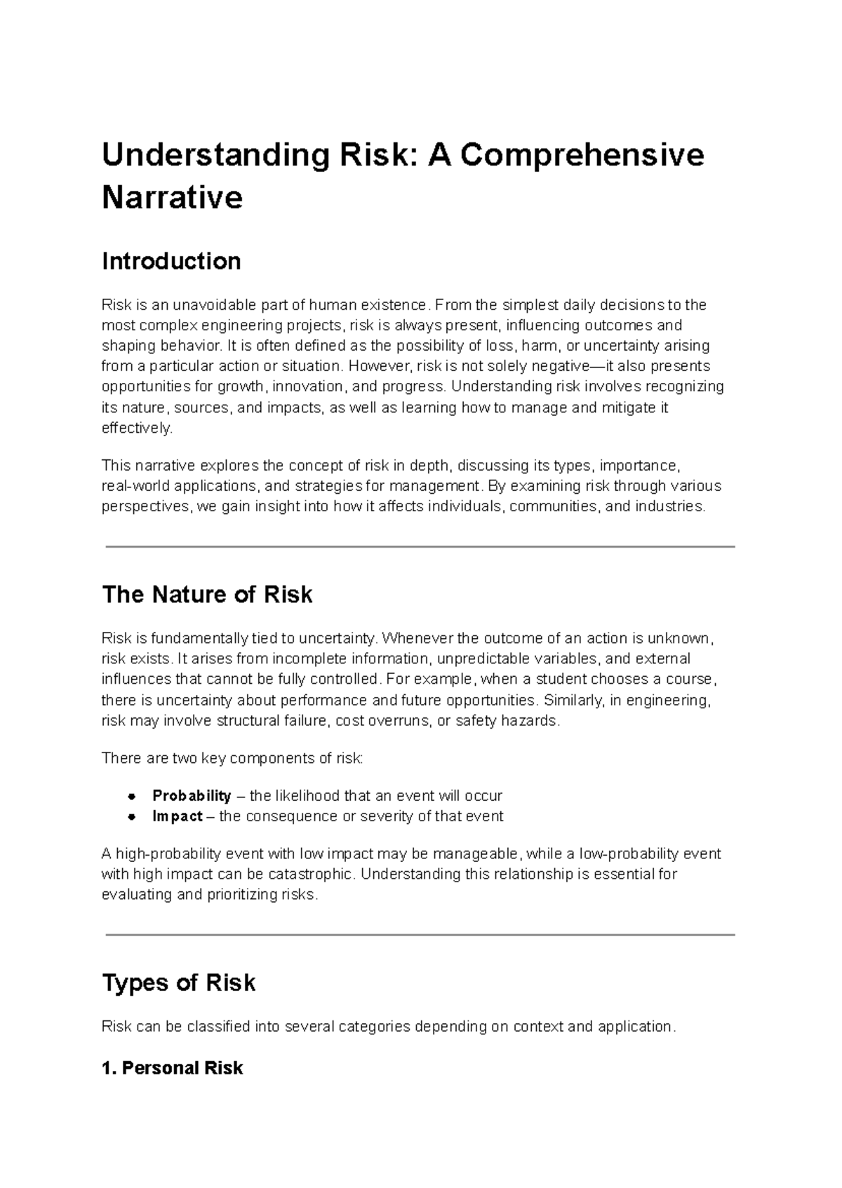 Understanding Risk: A Comprehensive Overview for ENG 101 Students - Studocu