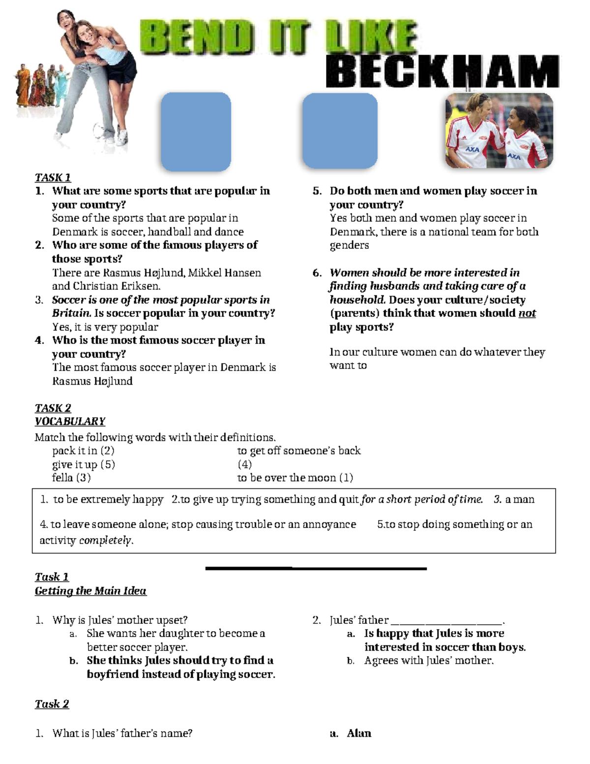 Bend It Like Beckham - Task Sheet for Course ENG 101 - Studocu