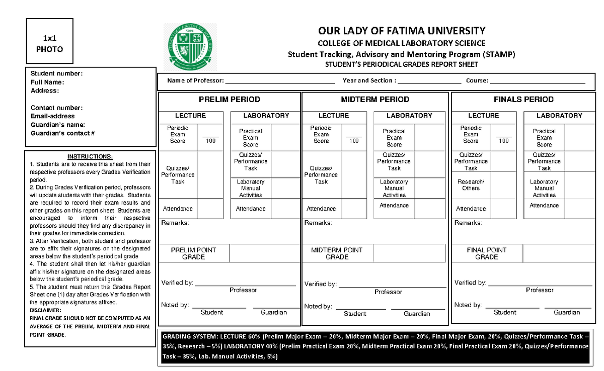 Periodical Grades Report Sheet for STAMP Program - OLFU - Studocu