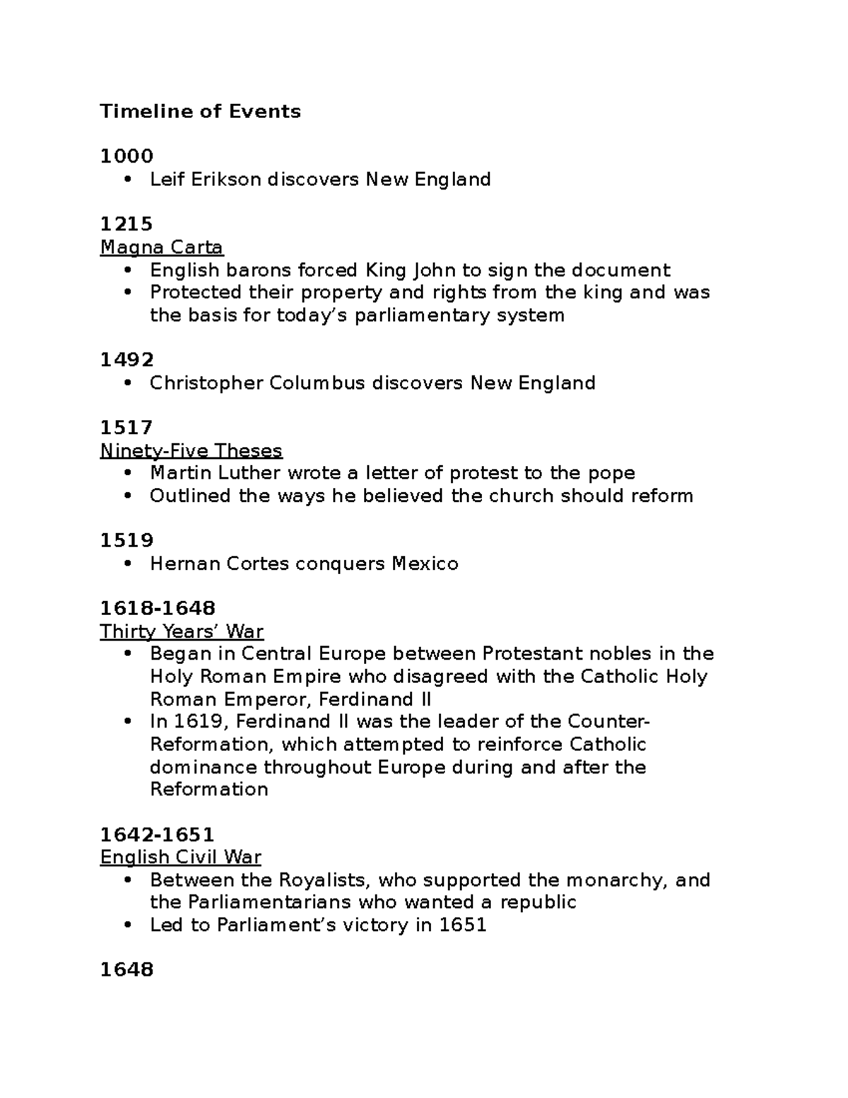 5004 important events timeline - Timeline of Events 1000 Leif Erikson ...