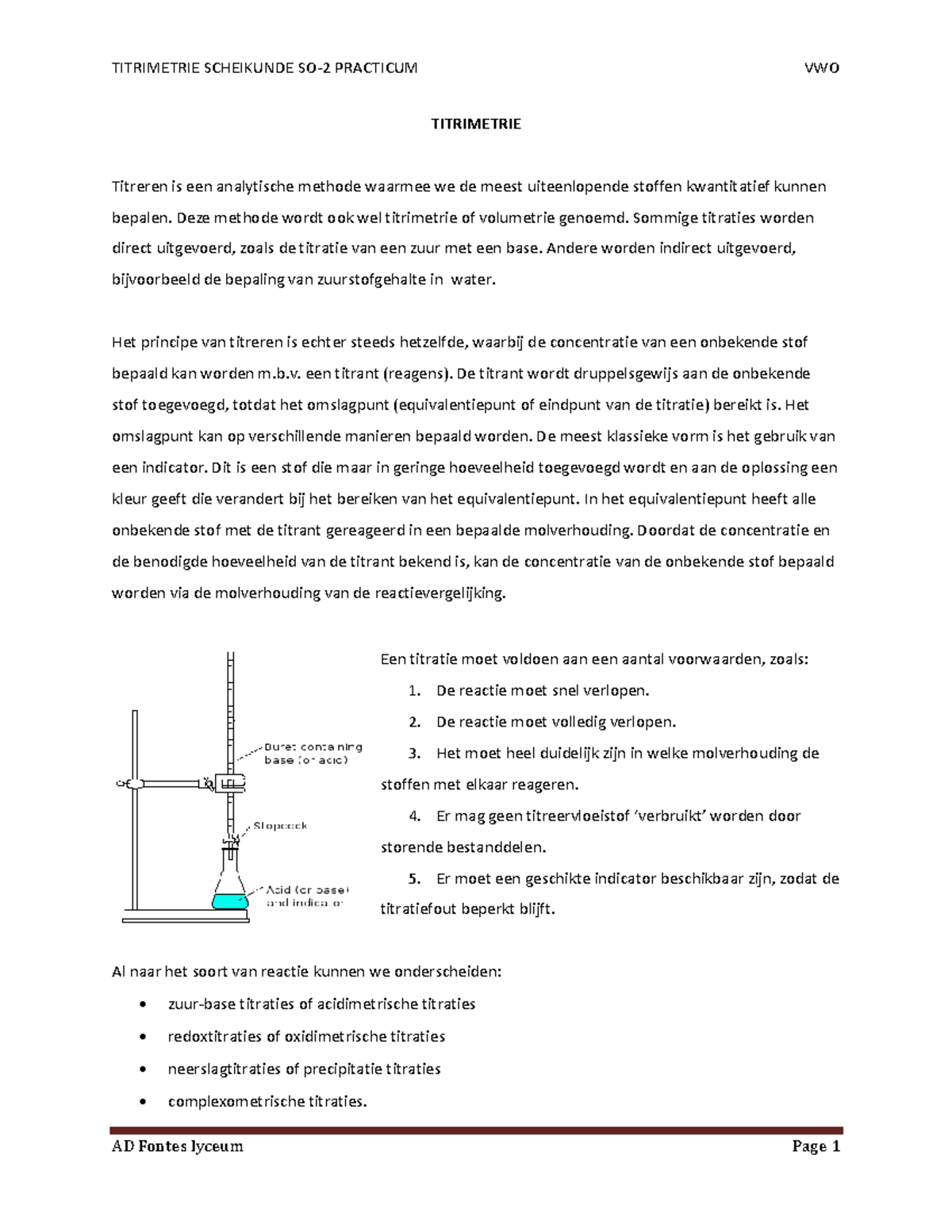 TITRIMETRIE SCHEIKUNDE PRACTICUM VWO - Theorie en Samenvatting - Studocu