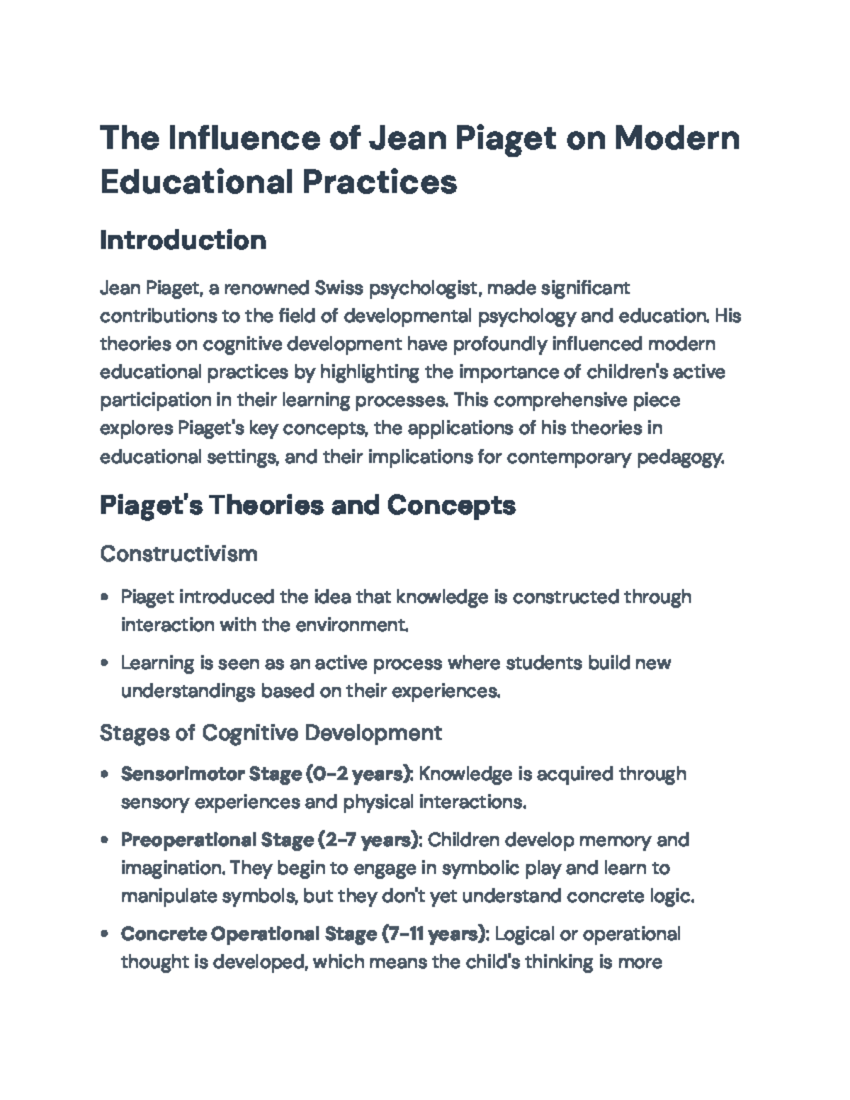 The Influence of Jean Piaget on Modern Educational Practices - The ...