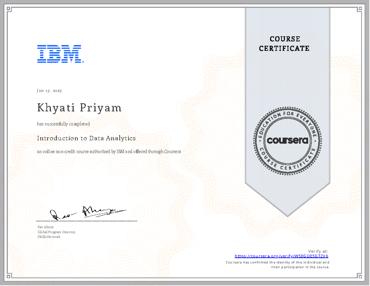 Introduction to Data Analytics Completion Certificate - WS8 - Studocu