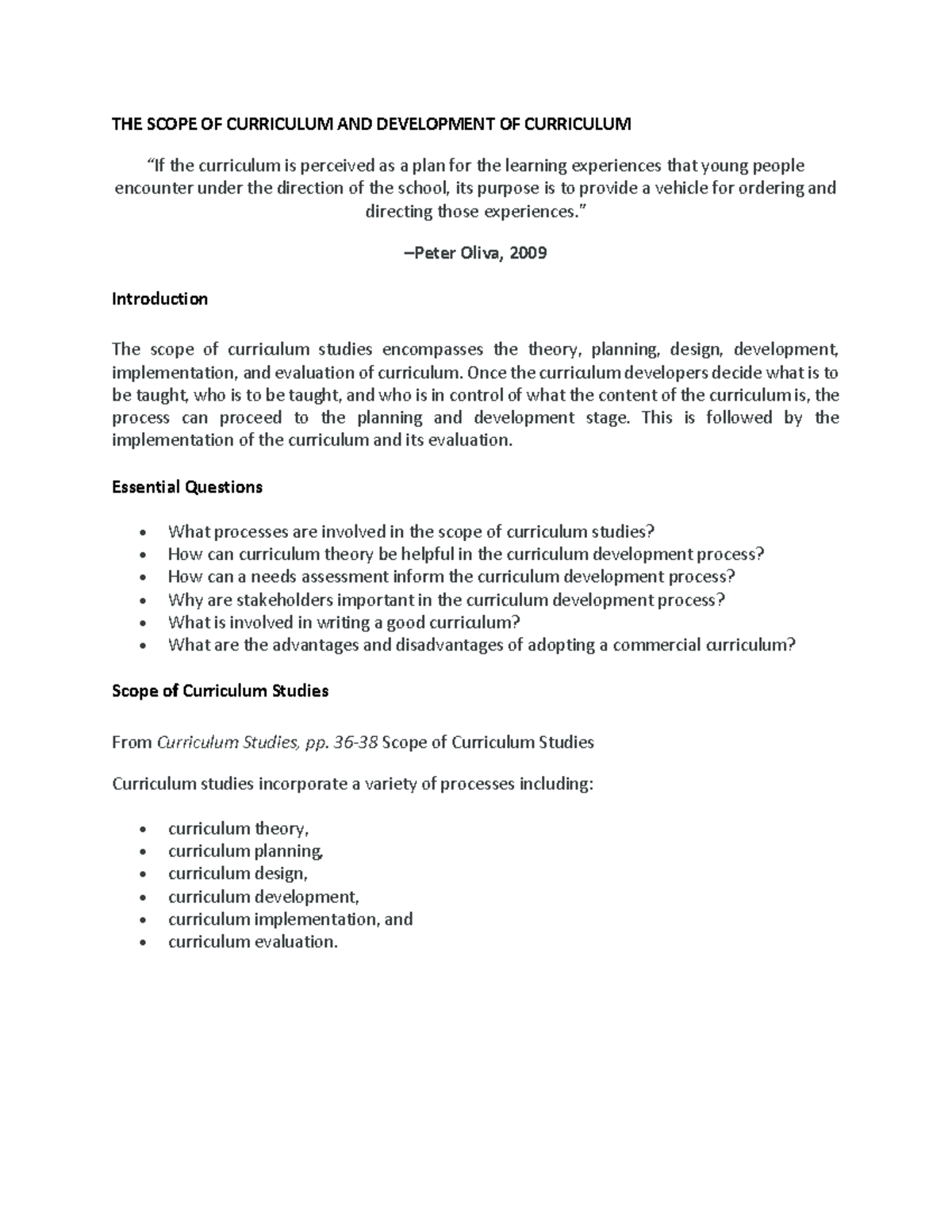 Week 2 - Understanding Curriculum Theory and Development Process - Studocu