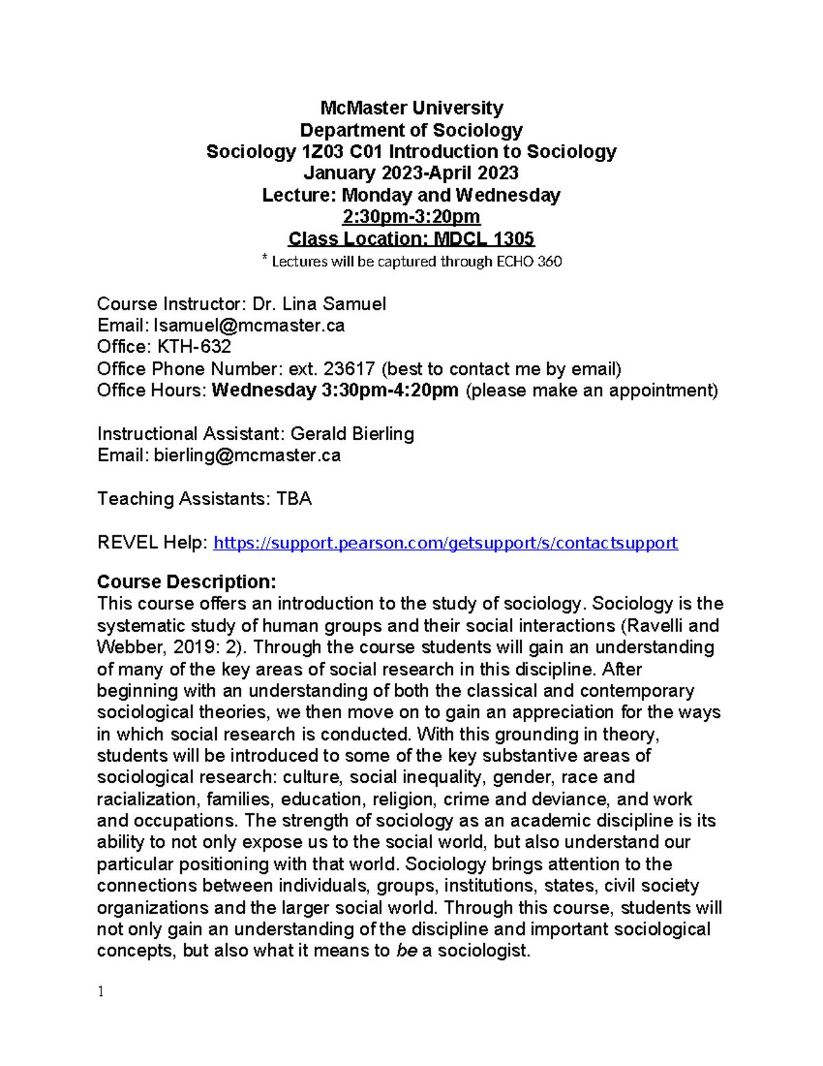 Sociology 1Z03 C01: Intro to Sociology Lecture Notes - Winter 2023 ...