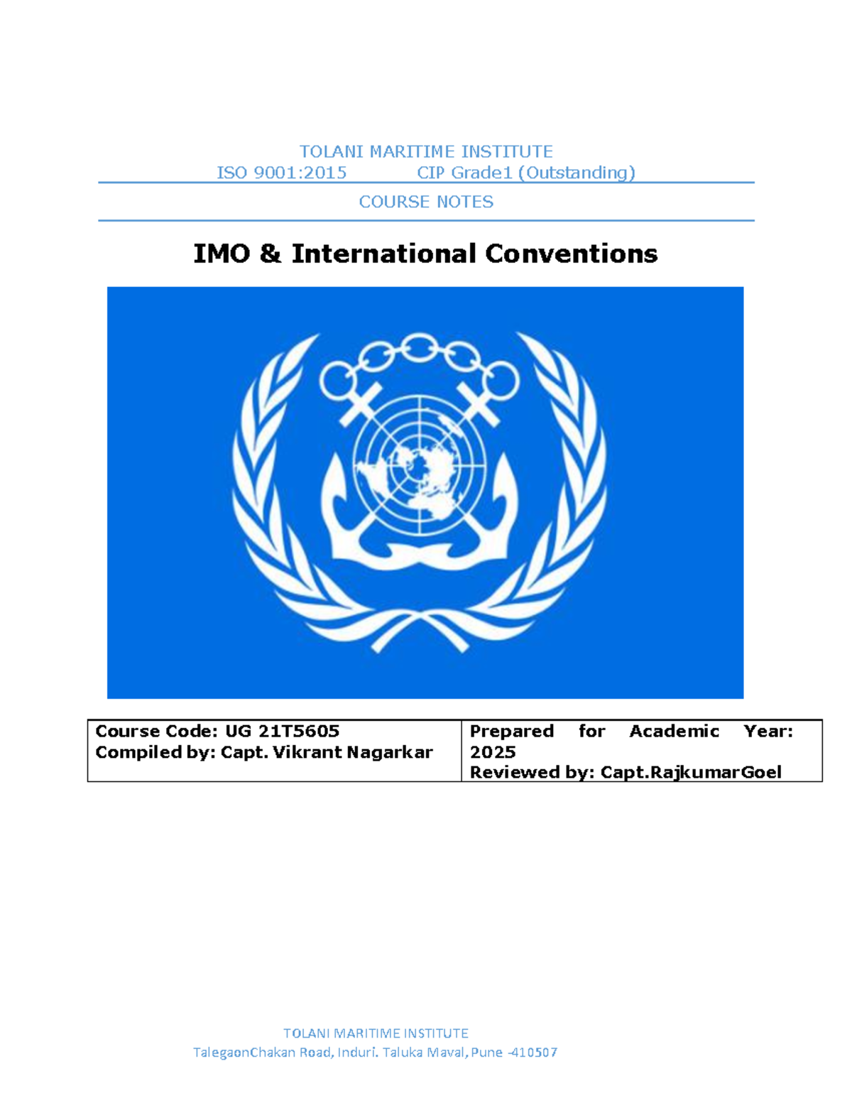 Tolani Maritime Institute: IMO International Conventions Course Notes ...