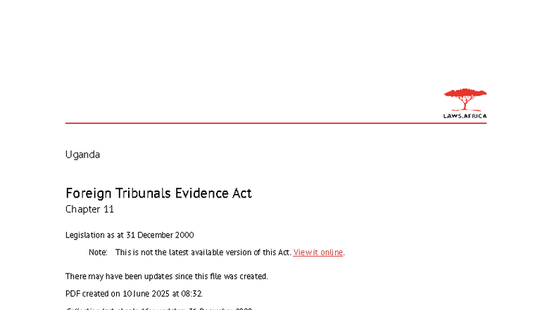 Uganda Foreign Tribunals Evidence Act (Chapter 11) - Legislation ...