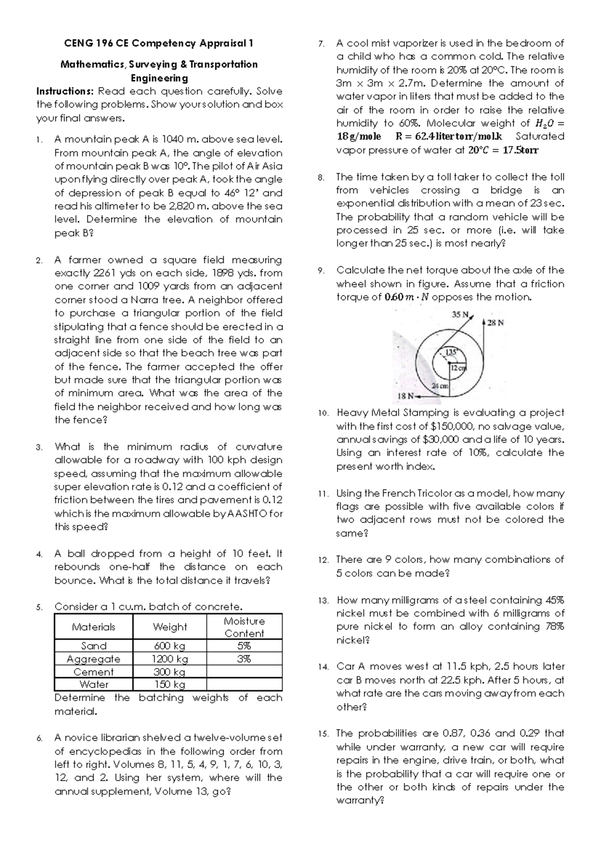 CENG 196 MSTE PSET 05 - Math & Engineering Competency Problems - Studocu