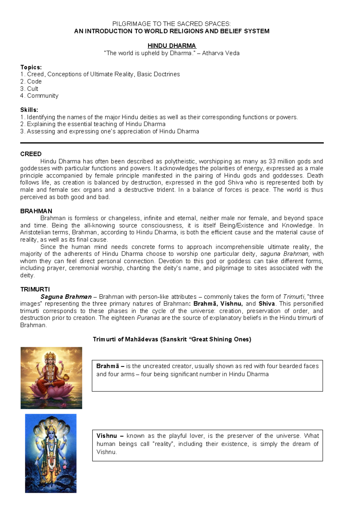 HINDU DHARMA: An Intro to World Religions & Belief Systems - Studocu