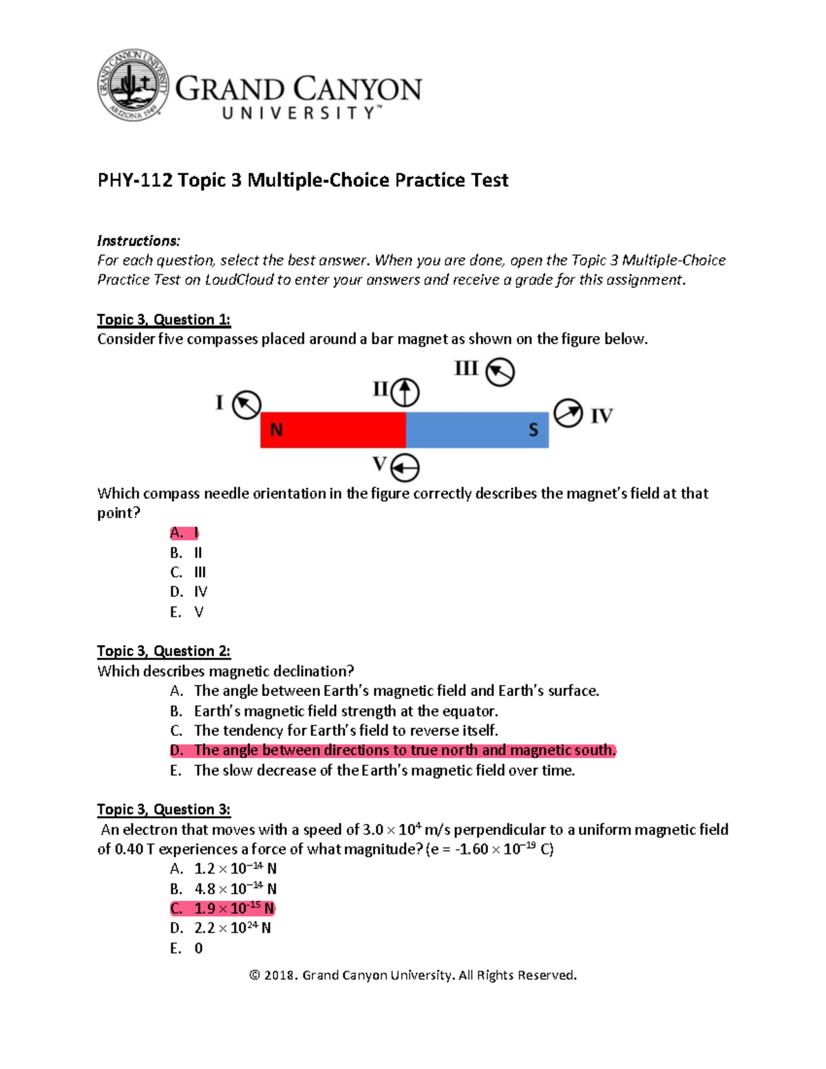 PHY-112 Topic 3 Multiple-Choice Practice Exam Overview - Studocu