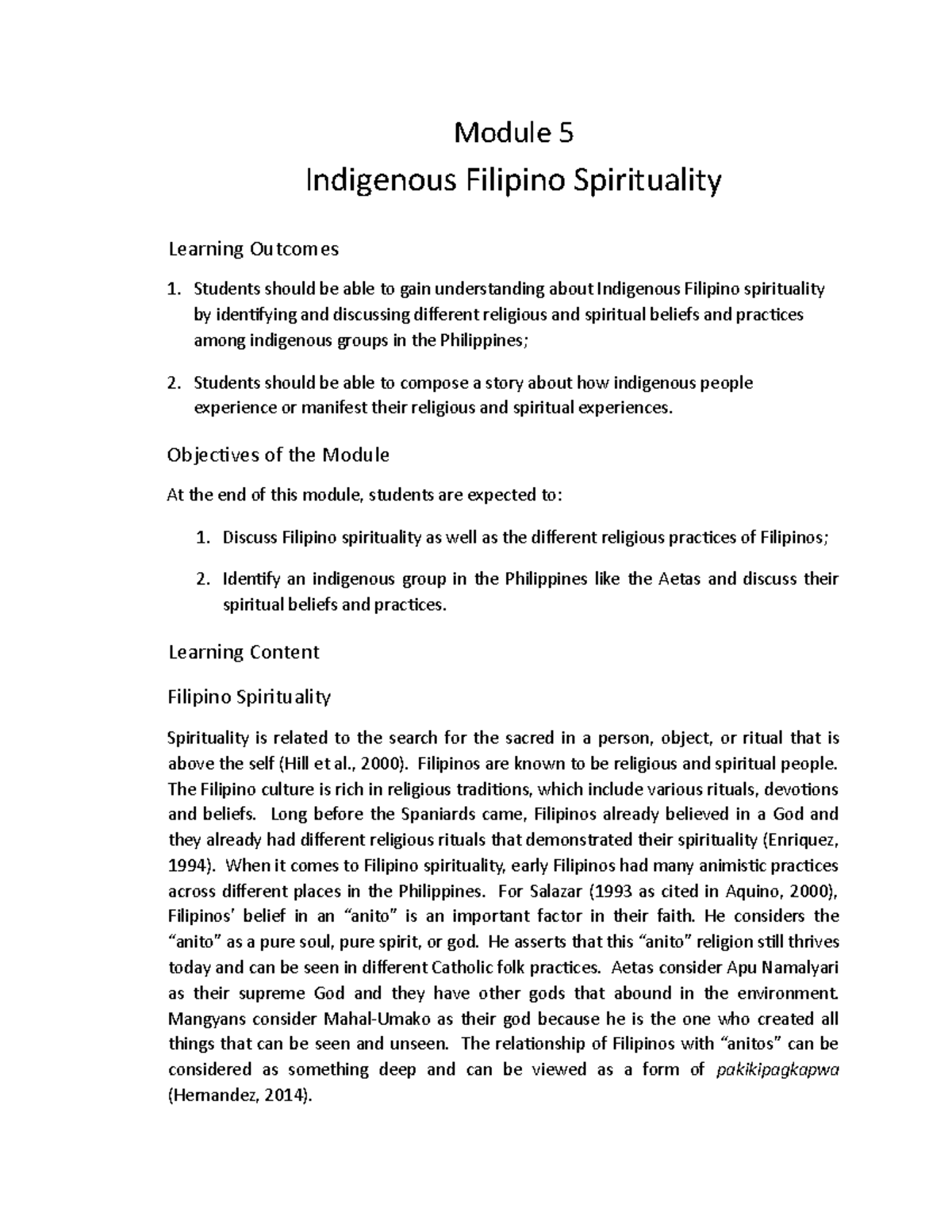 Module 5 - Indigenous Filipino Spirituality and Practices - Studocu