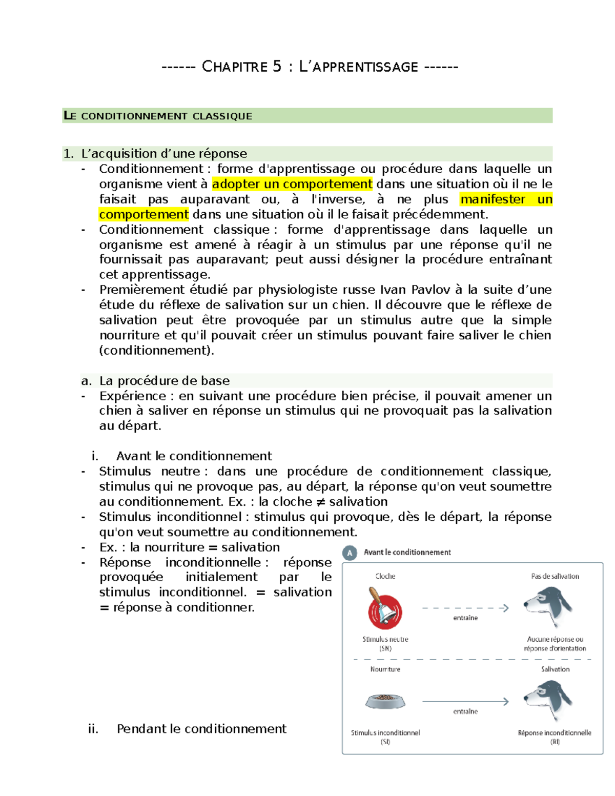Chapitre 5 : Notes complètes sur le conditionnement classique et quiz ...