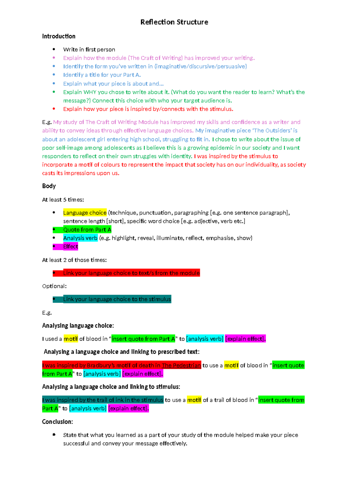 Reflection Structure: The Craft of Writing - ENG Module Insights - Studocu