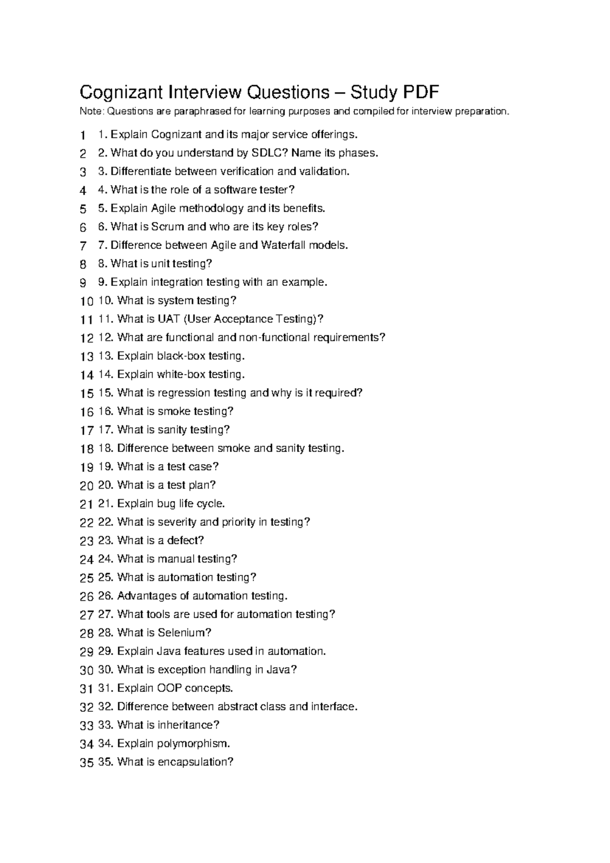 Cognizant Interview Prep: Key Questions & Concepts Guide - Studocu