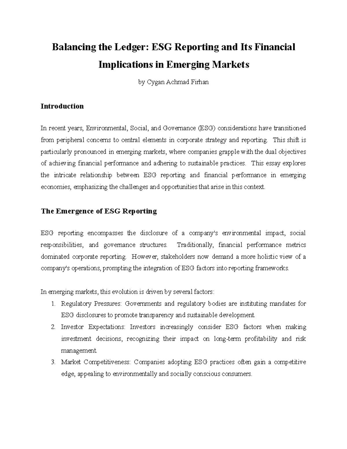 ESG Reporting and Financial Performance in Emerging Markets: An ...