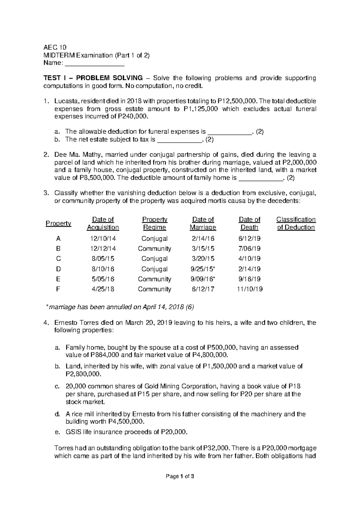 AEC10 Midterm Exam Problems and Solutions (Part 1 of 2) - Studocu