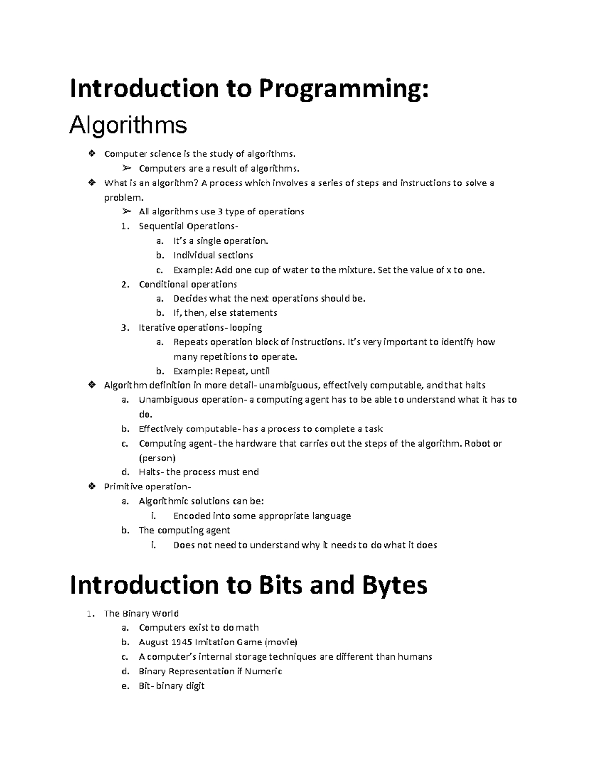 Intro to Programming Notes - Introduction to Programming: Algorithms ...