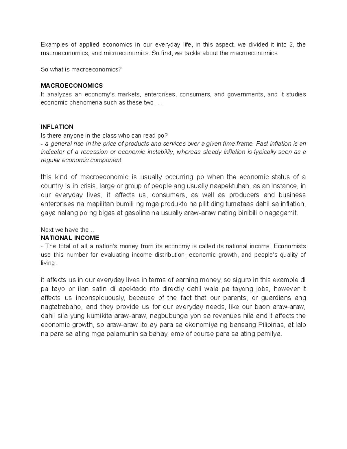 Applied Economics in Everyday Life: Macroeconomics Insights - Studocu