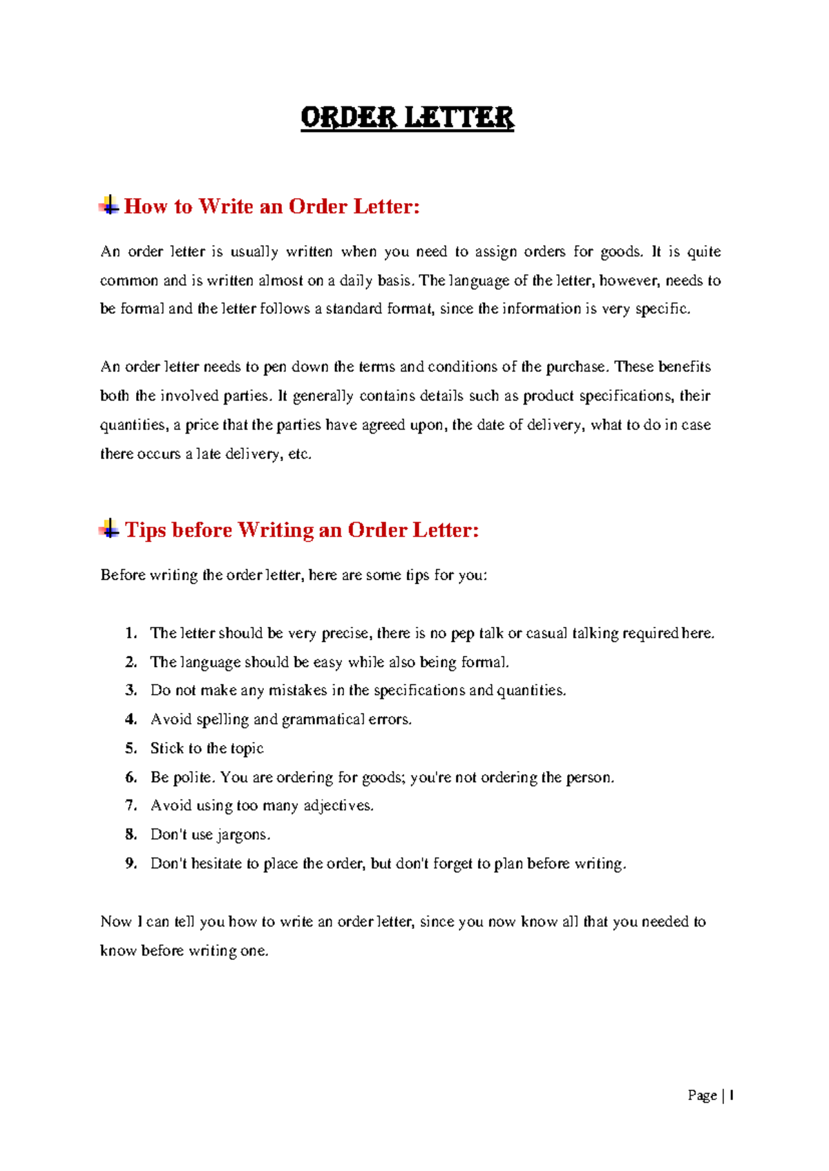 Study Material-8: Order Letter Writing Guide - GE-II (UG-SEM-2) - Studocu